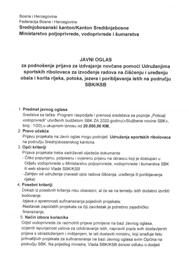 Javni oglas za podnošenje prijava za izdvajanje novčane pomoći ...